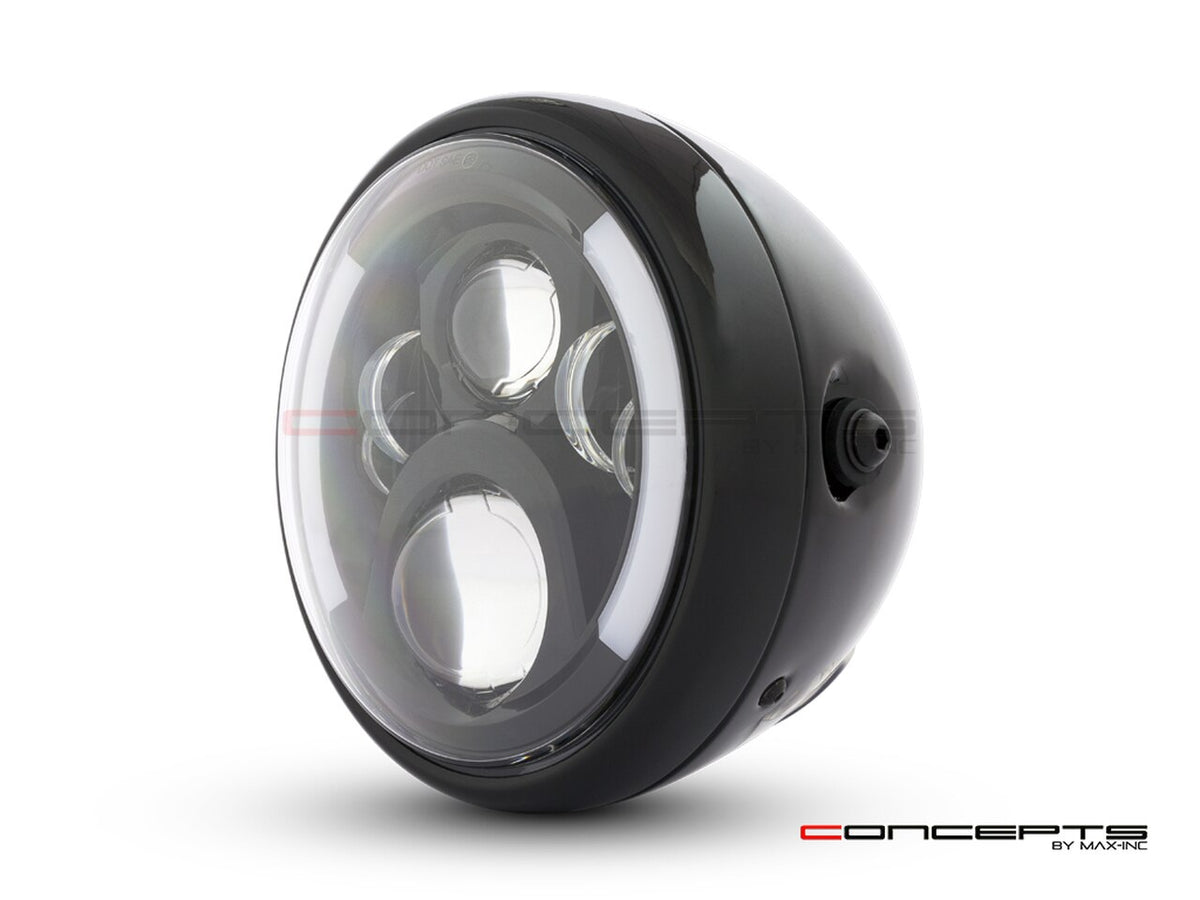 7" Gloss Black Metal LED Headlight + Integrated DRL & Turn...